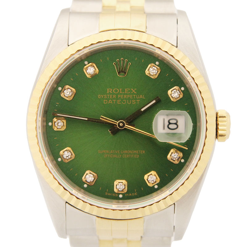 롤렉스 데이트저스트 16233 10P 옐로골드18K콤비 그린판 시계 - 구구스 정품