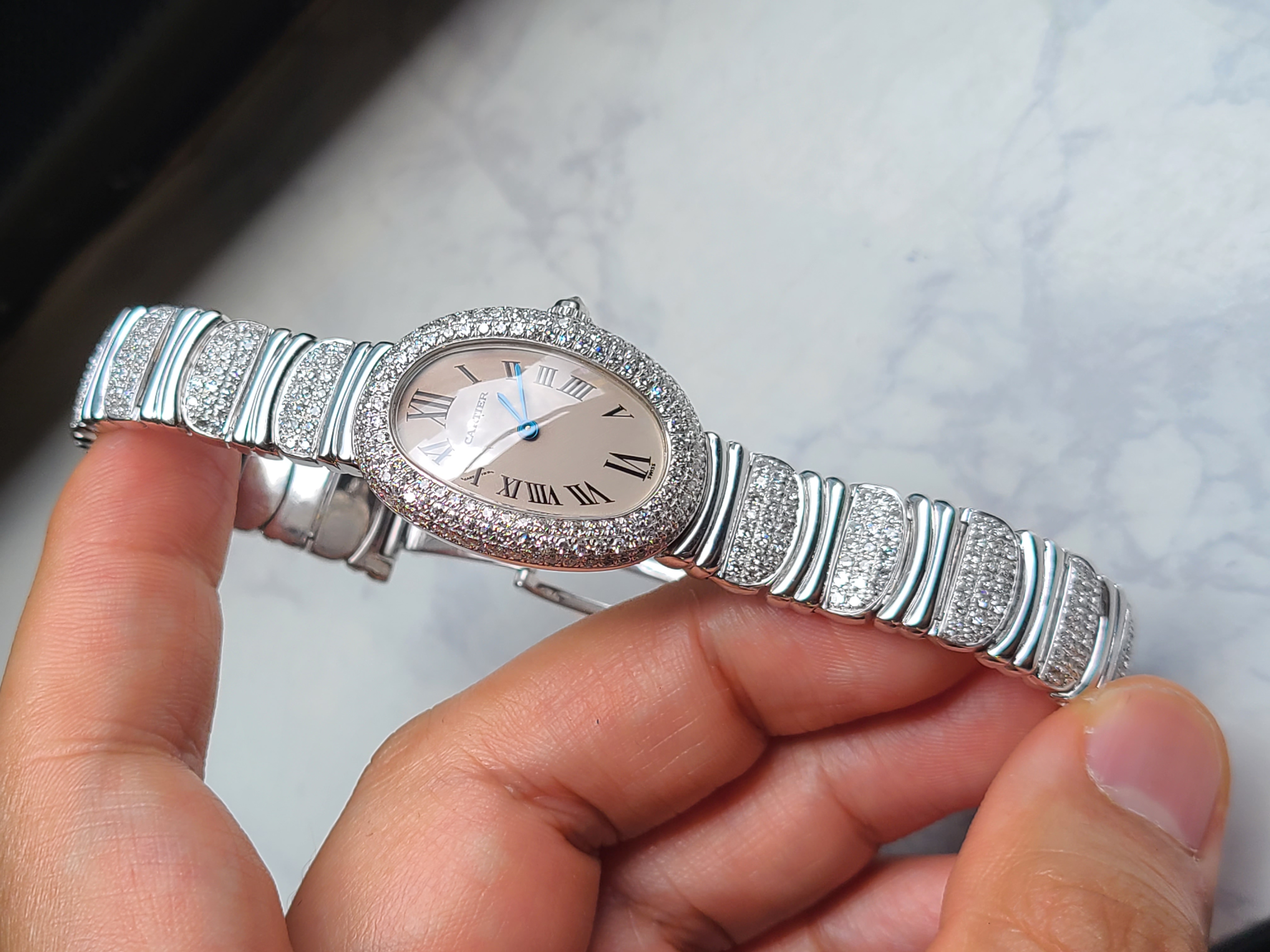 까르띠에 베누아 SM 스몰 화이트골드 18K 브레이슬릿 풀다이아몬드 여성용 (Cartier Baignoire Diamond 18K SM) - 구구스 정품