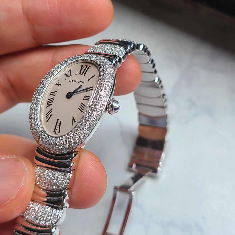 까르띠에 베누아 SM 스몰 화이트골드 18K 브레이슬릿 풀다이아몬드 여성용 (Cartier Baignoire Diamond 18K SM) - 구구스 정품